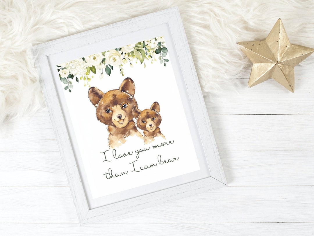 Woodland Nursery Printable Quote - Floral Bears Cursive - Instant ...