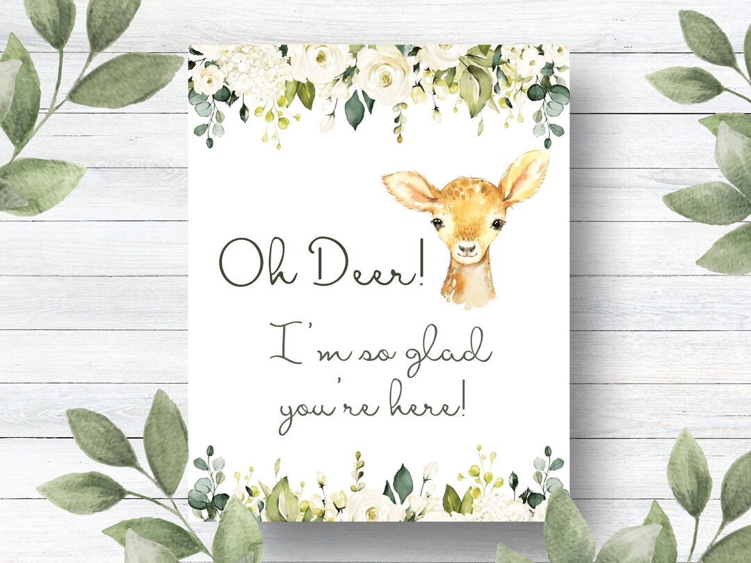 Animal Nursery Forest Art Print - Floral Deer Cursive - Instant Digital ...