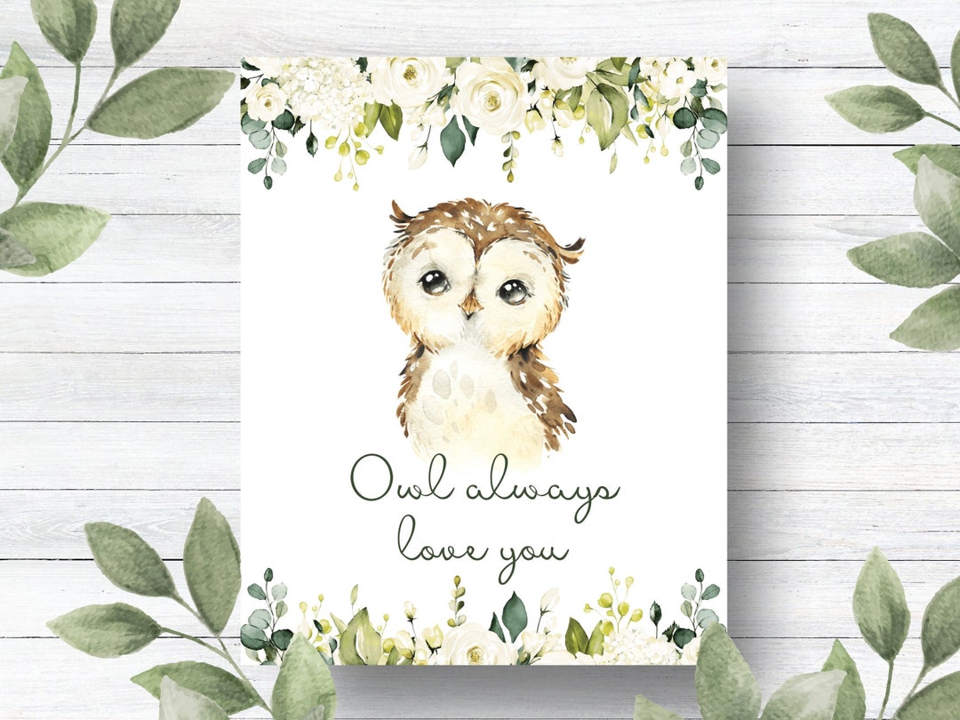 Watercolor Forest Print Nursery Decor - Floral Owl Cursive - Instant ...