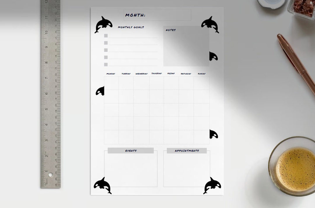 Majestic Killer Whale Printable Monthly Planner: A Stunning Organizer ...