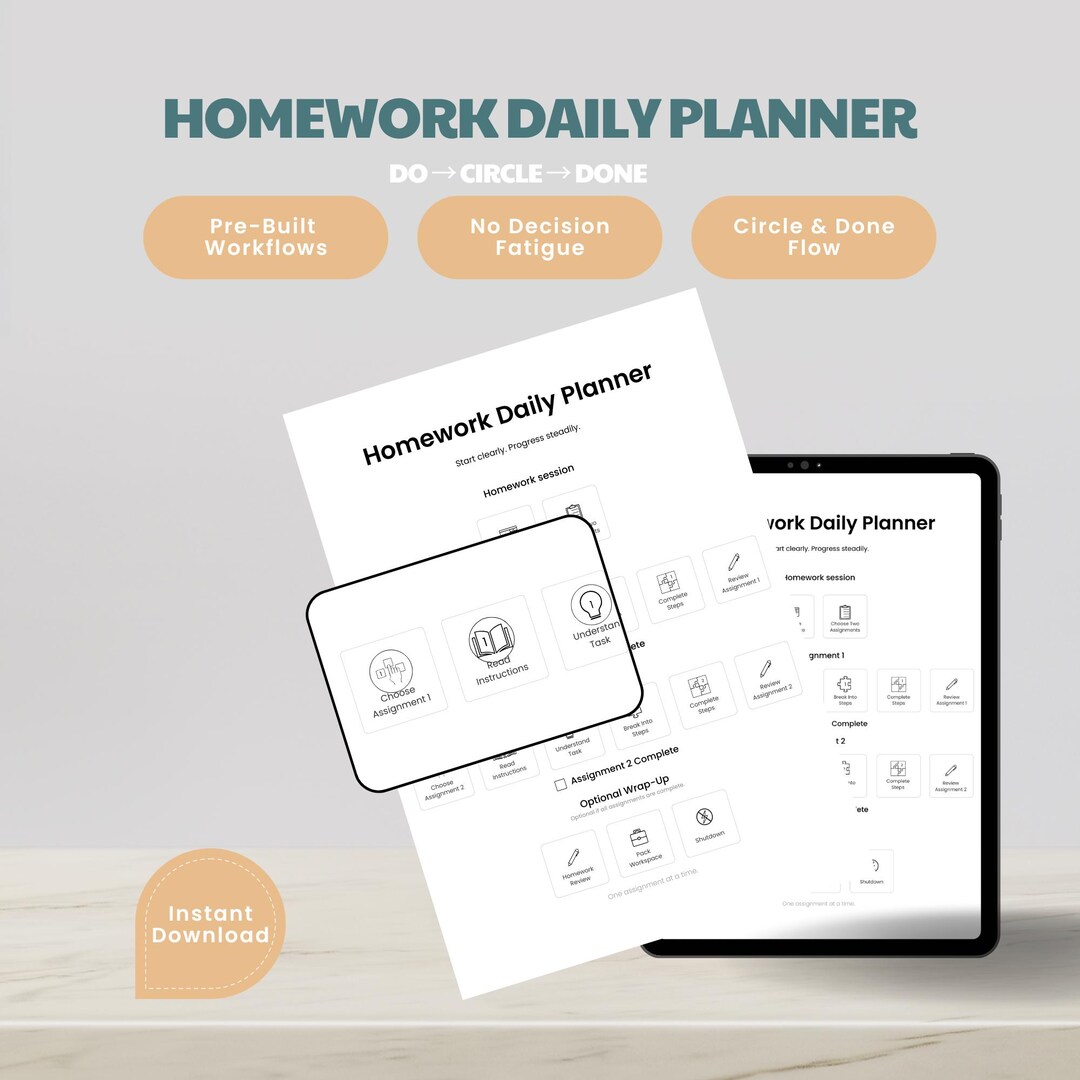 Homework Daily Planner, Academic Workflow PDF, Study Planner (A4 US ...
