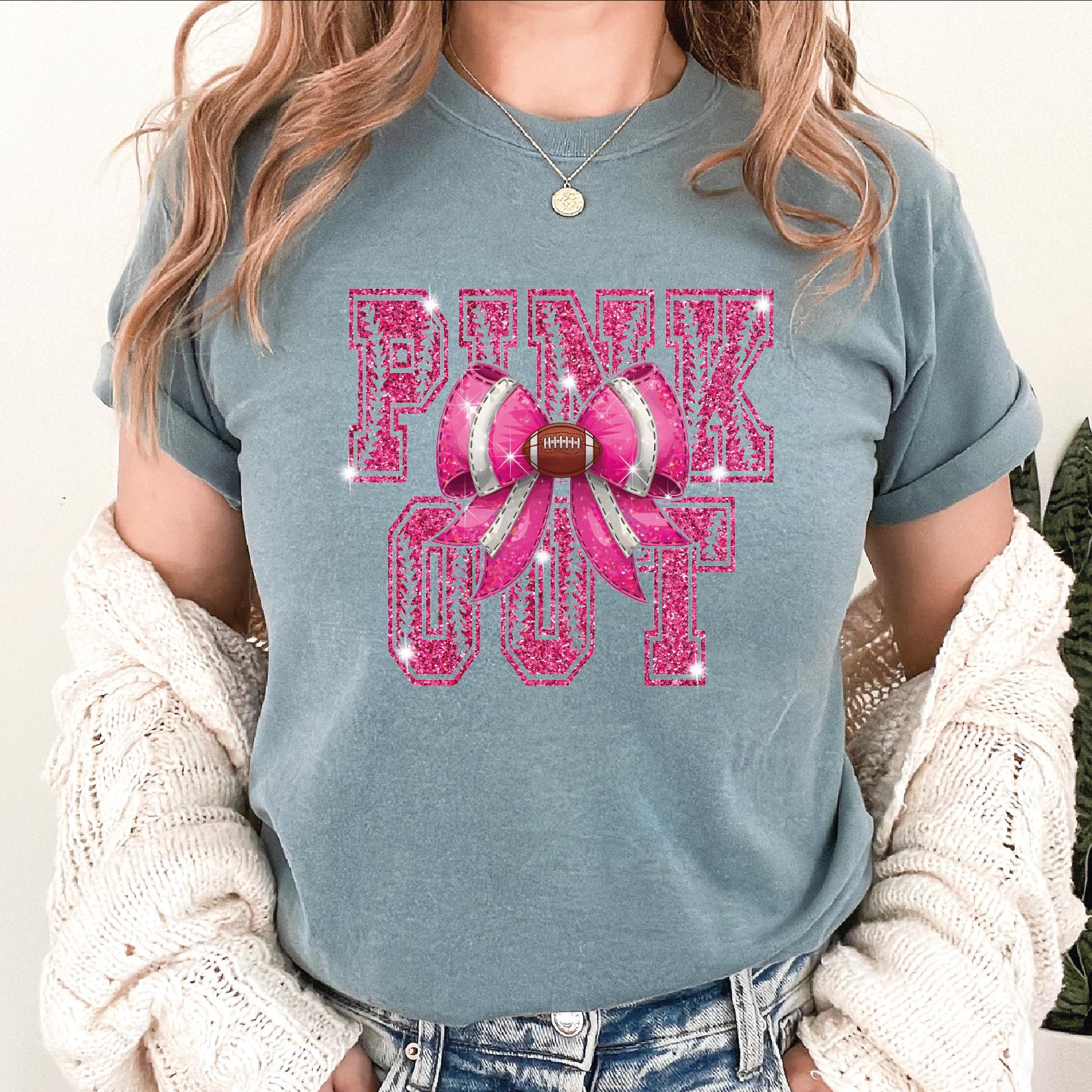Pink Out Football Shirt for Women With Glitter Effect, Breast Cancer ...