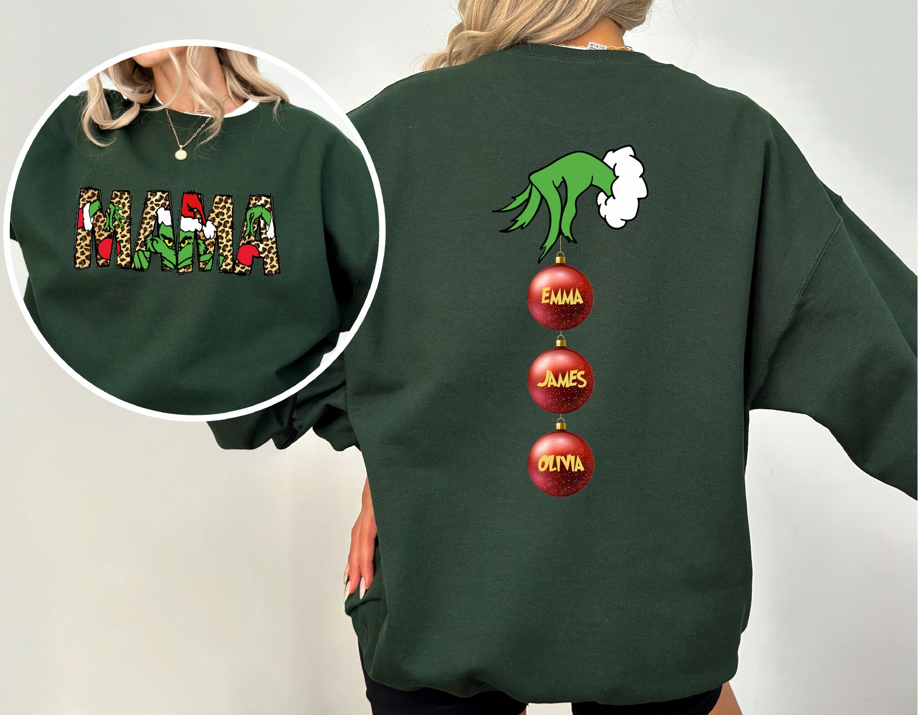 Custom Mama Grinch Sweatshirt, Personalized Grinchmas Kids Family ...