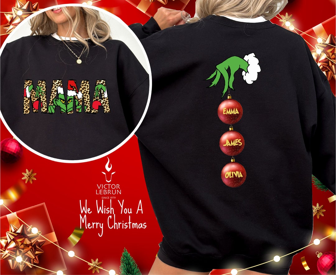 Custom Mama Grinch Sweatshirt, Personalized Grinchmas Kids Family ...
