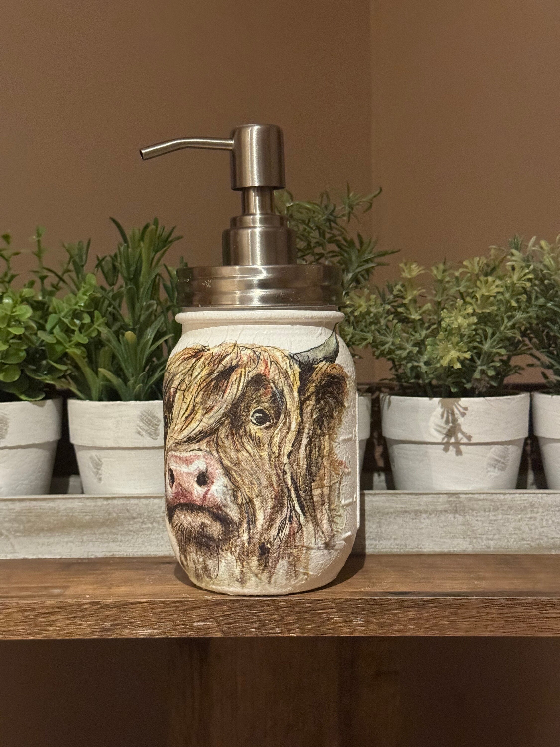 Beautiful Highland Cow Decoupaged Glass Jar / Soap Dispenser. - Etsy