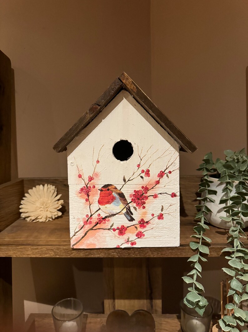 Stunning Robin Decoupaged Wooden Birdhouse. - Etsy