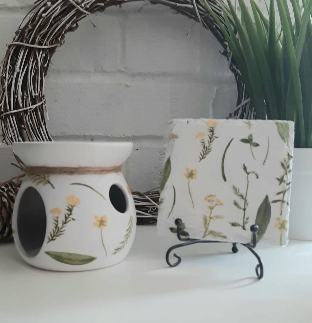 Gorgeous Decoupaged Floral Wax Melter (matching Coaster Stand Available ...