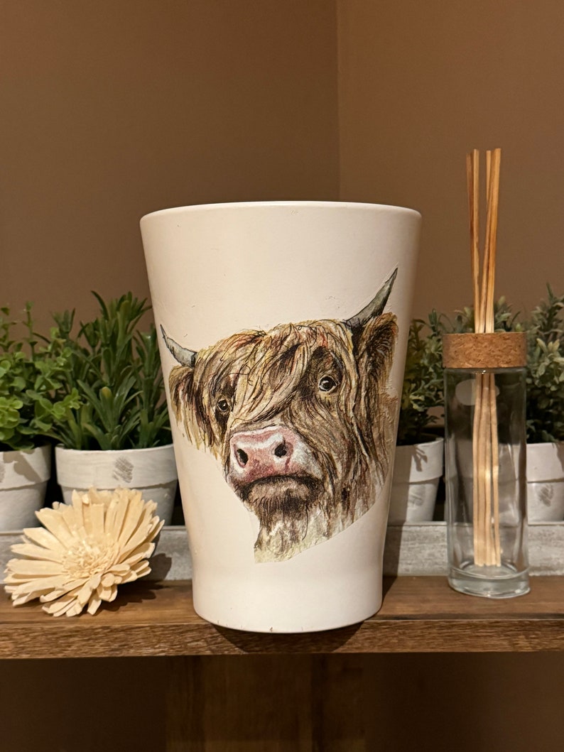 Gorgeous Decoupaged Highland Cow Ceramic Vase - Etsy
