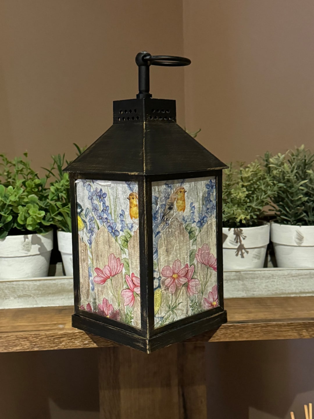 Gorgeous Decoupaged Birds on a Fence LED Lantern. - Etsy
