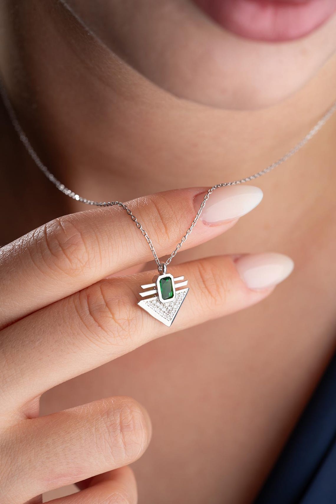 Sterling Silver Emerald Talisman Necklace, Guardian Symbol Pendant ...