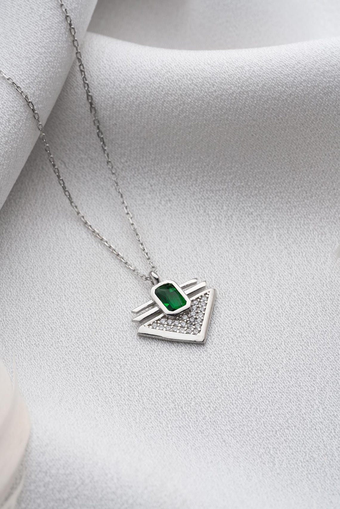 Sterling Silver Emerald Talisman Necklace, Guardian Symbol Pendant ...
