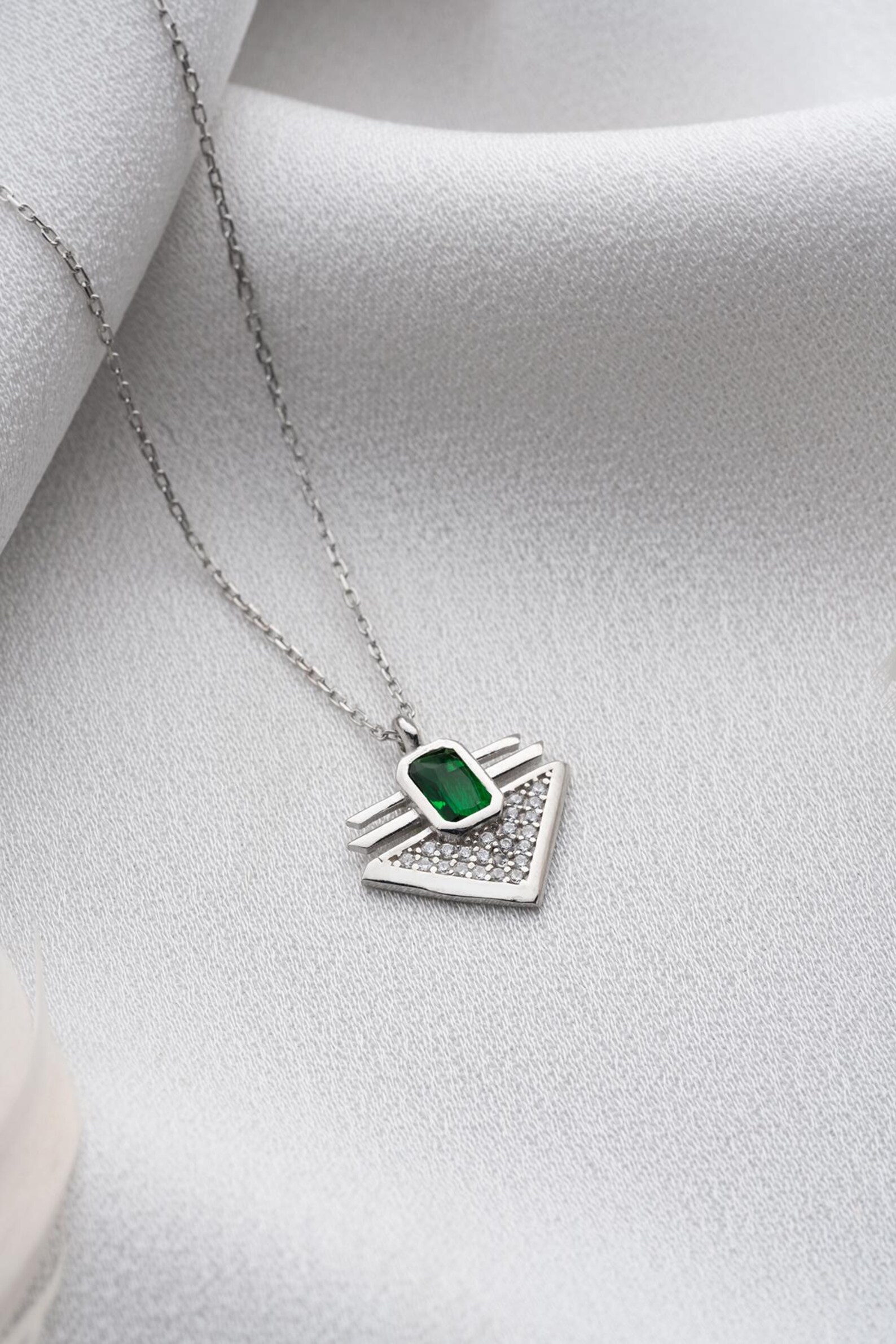 Sterling Silver Emerald Talisman Necklace, Guardian Symbol Pendant ...