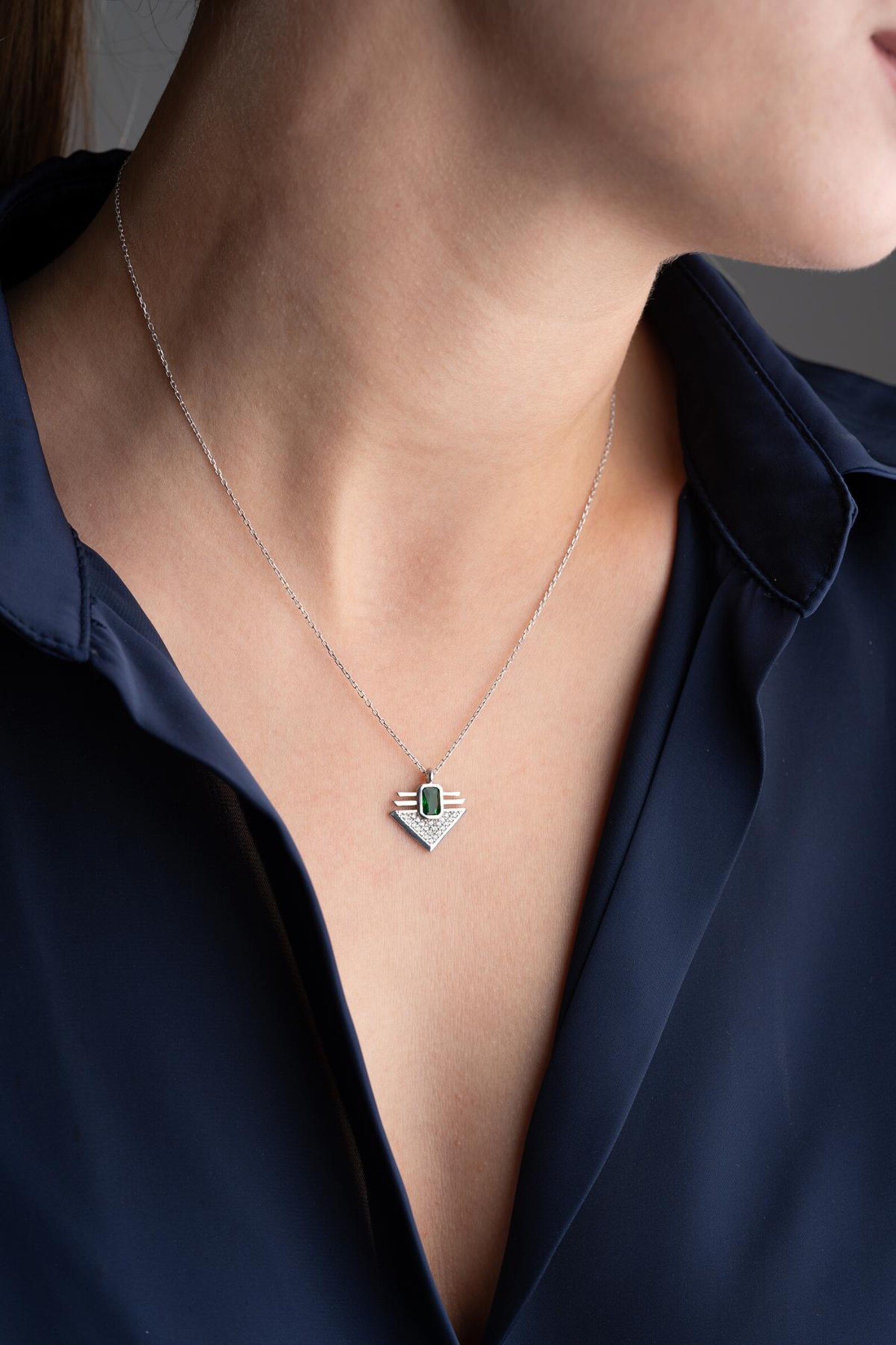 Sterling Silver Emerald Talisman Necklace, Guardian Symbol Pendant ...