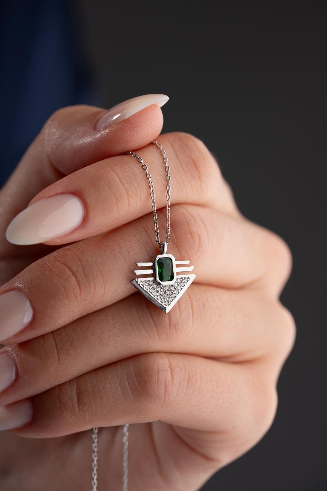 Sterling Silver Emerald Talisman Necklace, Guardian Symbol Pendant ...