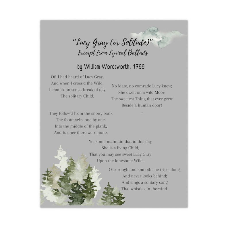 Ballad of Lucy Gray Matte Poster, Poem, William Wordsworth, Literary ...