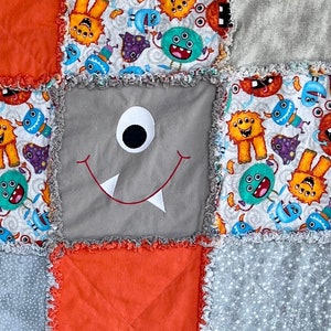 Monster Baby Rag Quilt Orange Flannel Baby Quilt Gray Baby Blanket Non ...