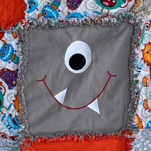Monster Baby Rag Quilt Orange Flannel Baby Quilt Gray Baby Blanket Non ...