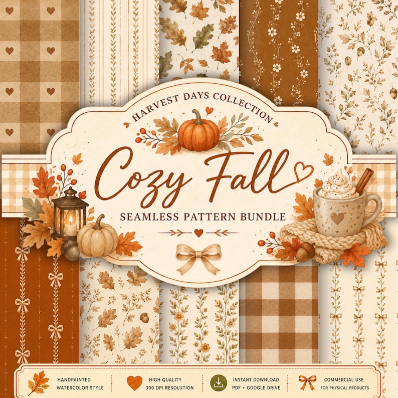 Autumn Harvest Seamless Pattern Bundle | Cozy Fall Digital Paper Pack ...