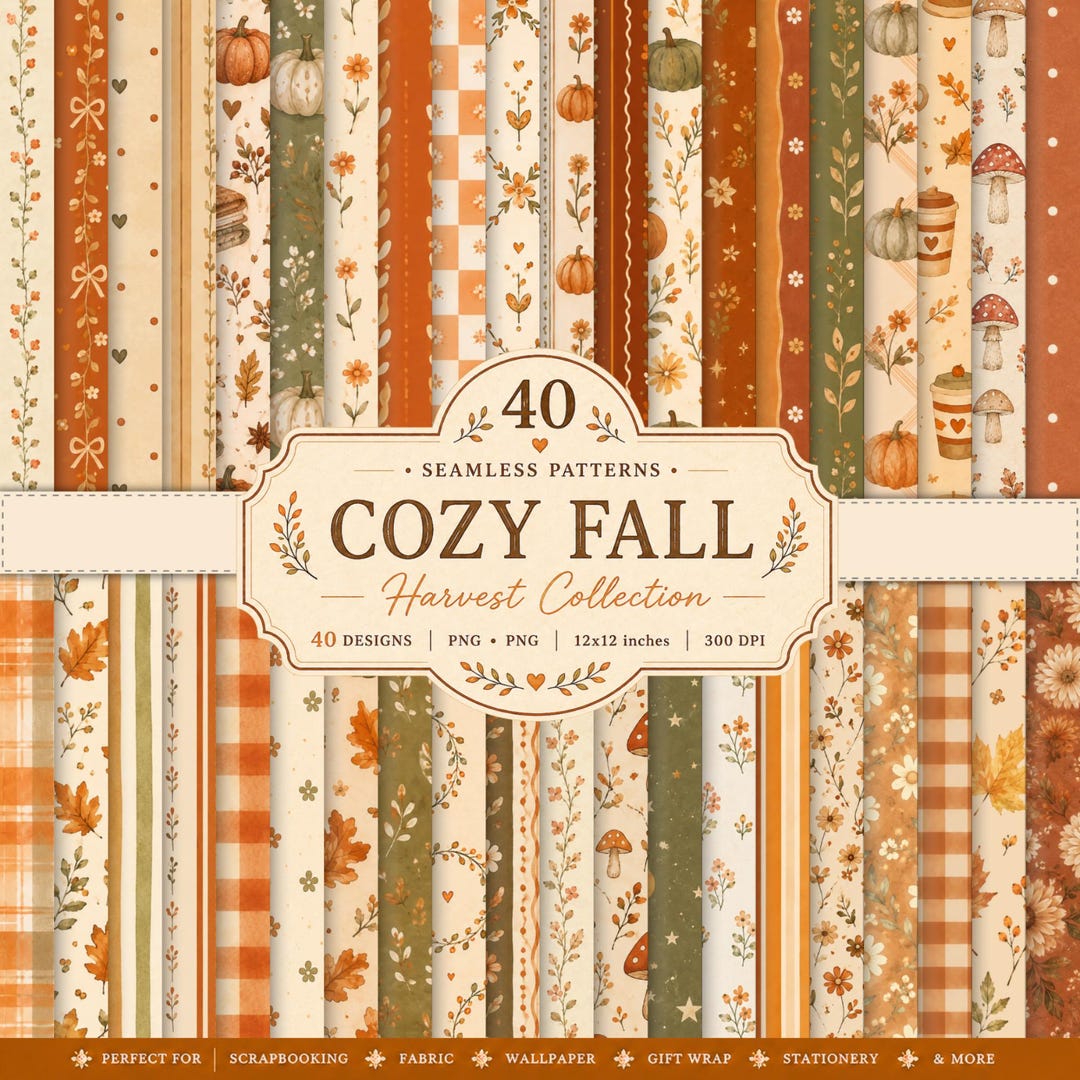 Cozy Fall Mega Bundle | 40 Seamless Autumn Digital Papers | Pumpkin ...