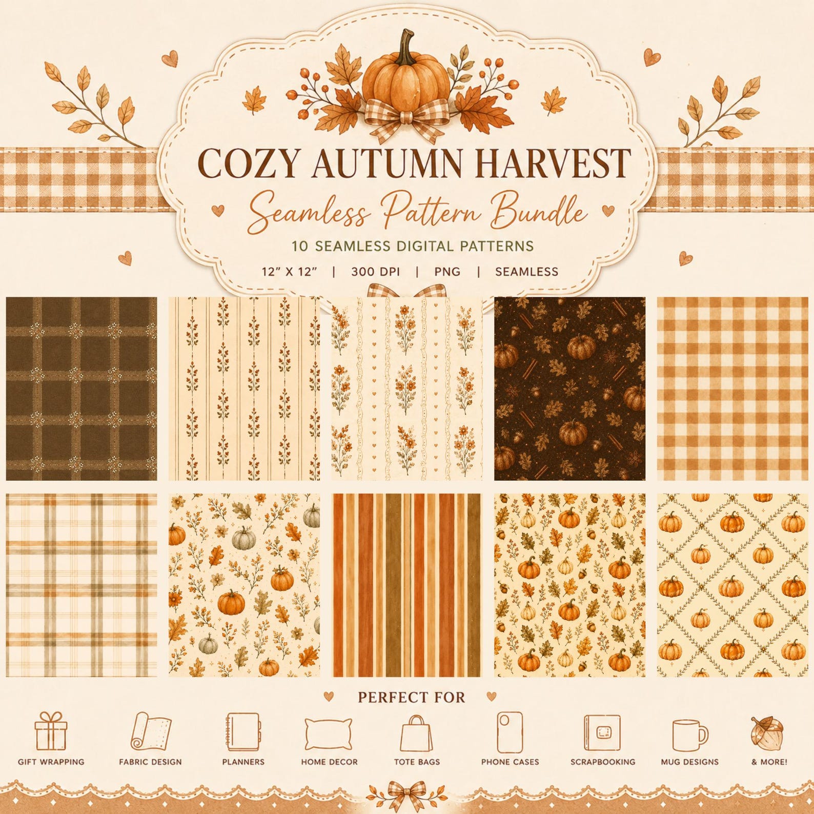 Cozy Autumn Harvest Seamless Pattern Bundle | Fall Digital Paper ...