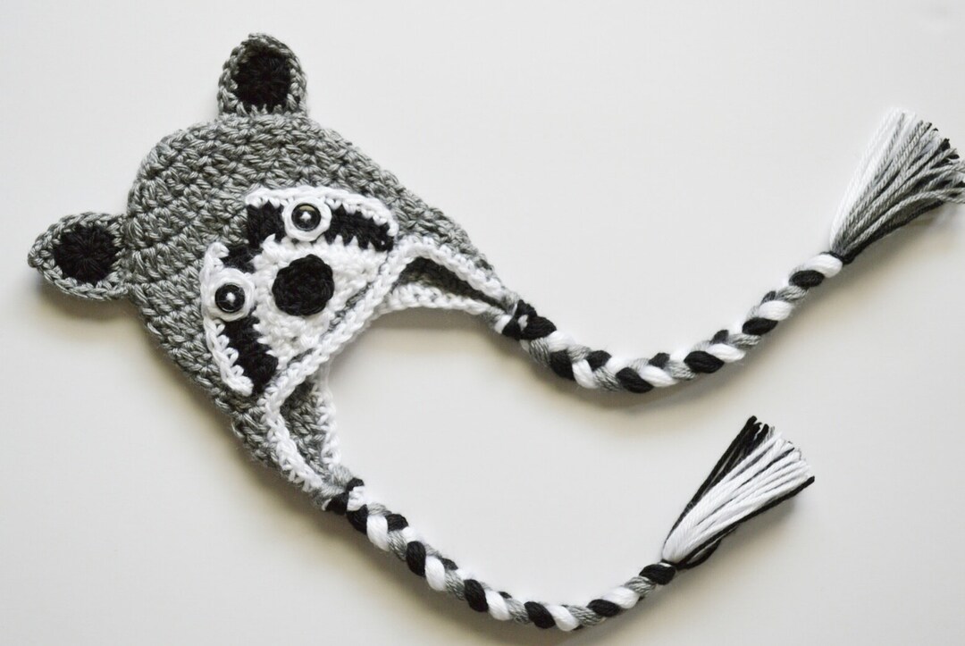 Crochet Raccoon Hat Crochet Hat Knit Hat Photo Prop Halloween Christmas ...