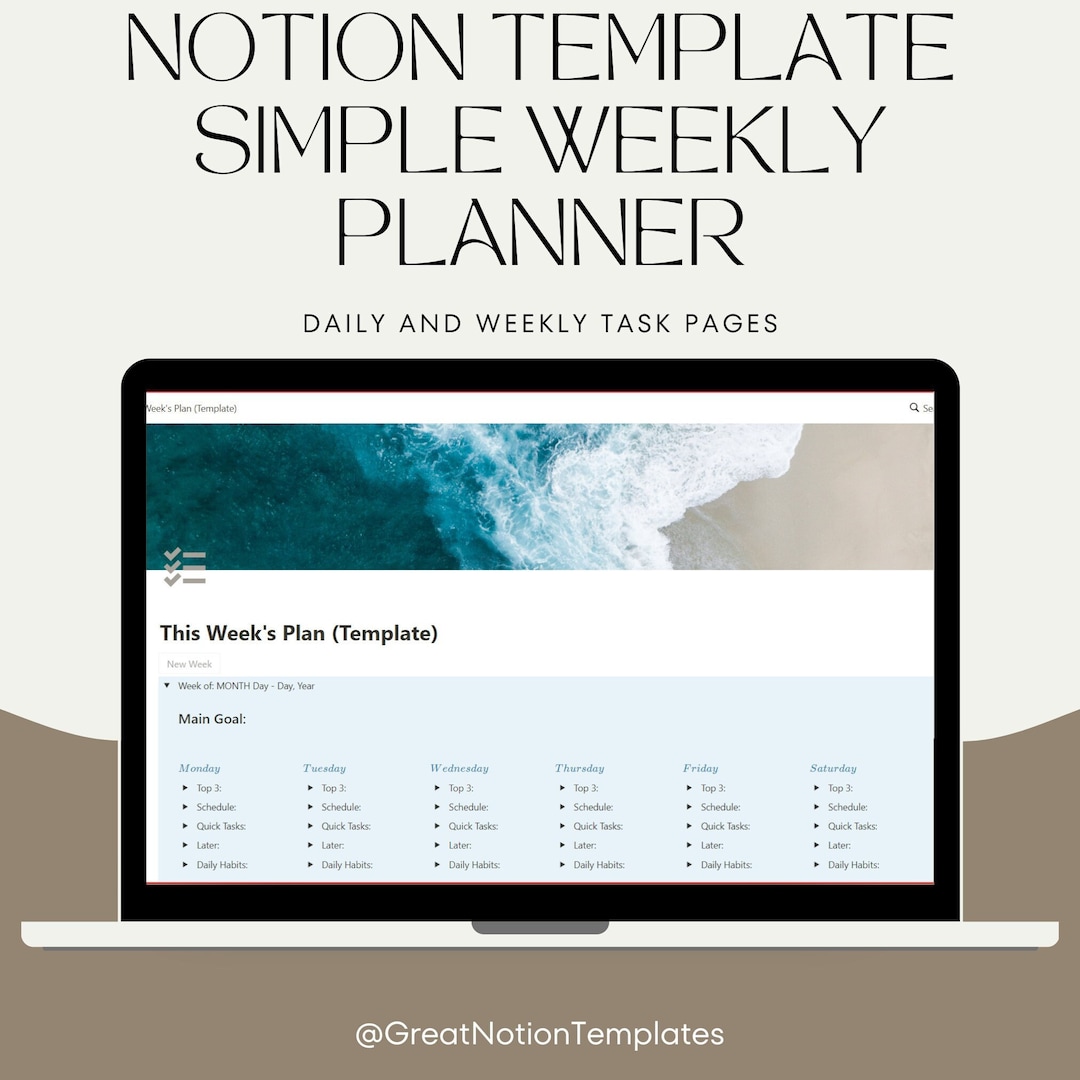 Simple Notion Template Planner | Minimial Notion Template | Notion ...