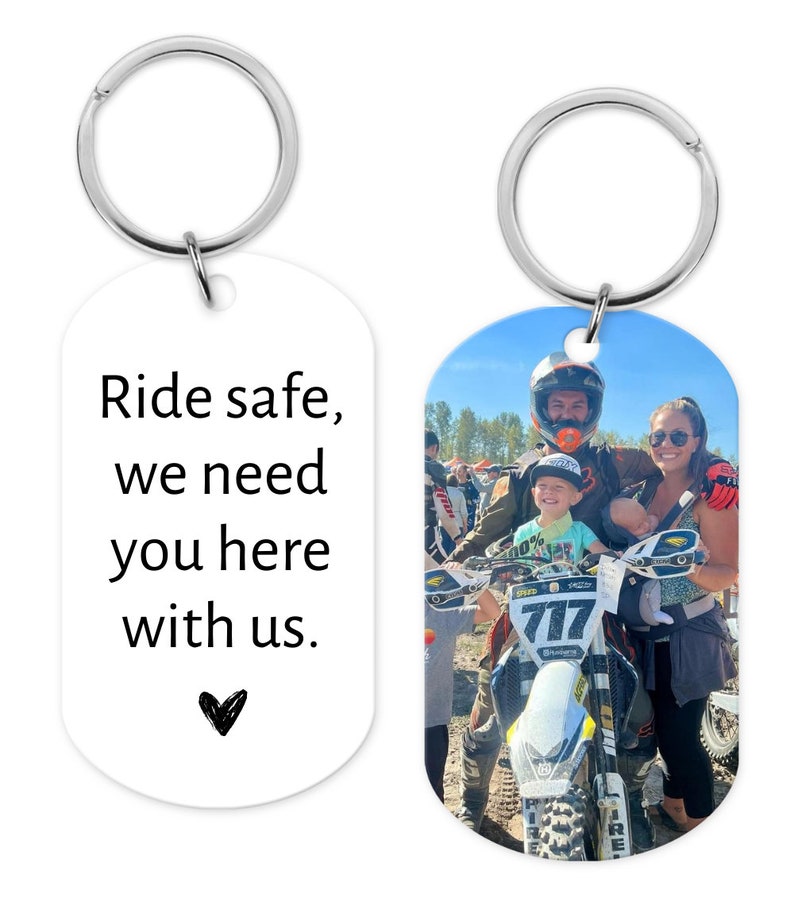 Ride Safe Gift, Photo Gift for Dad, Husband Papa, Birthday, Men's Motocross Dirt Bike Keychain ...