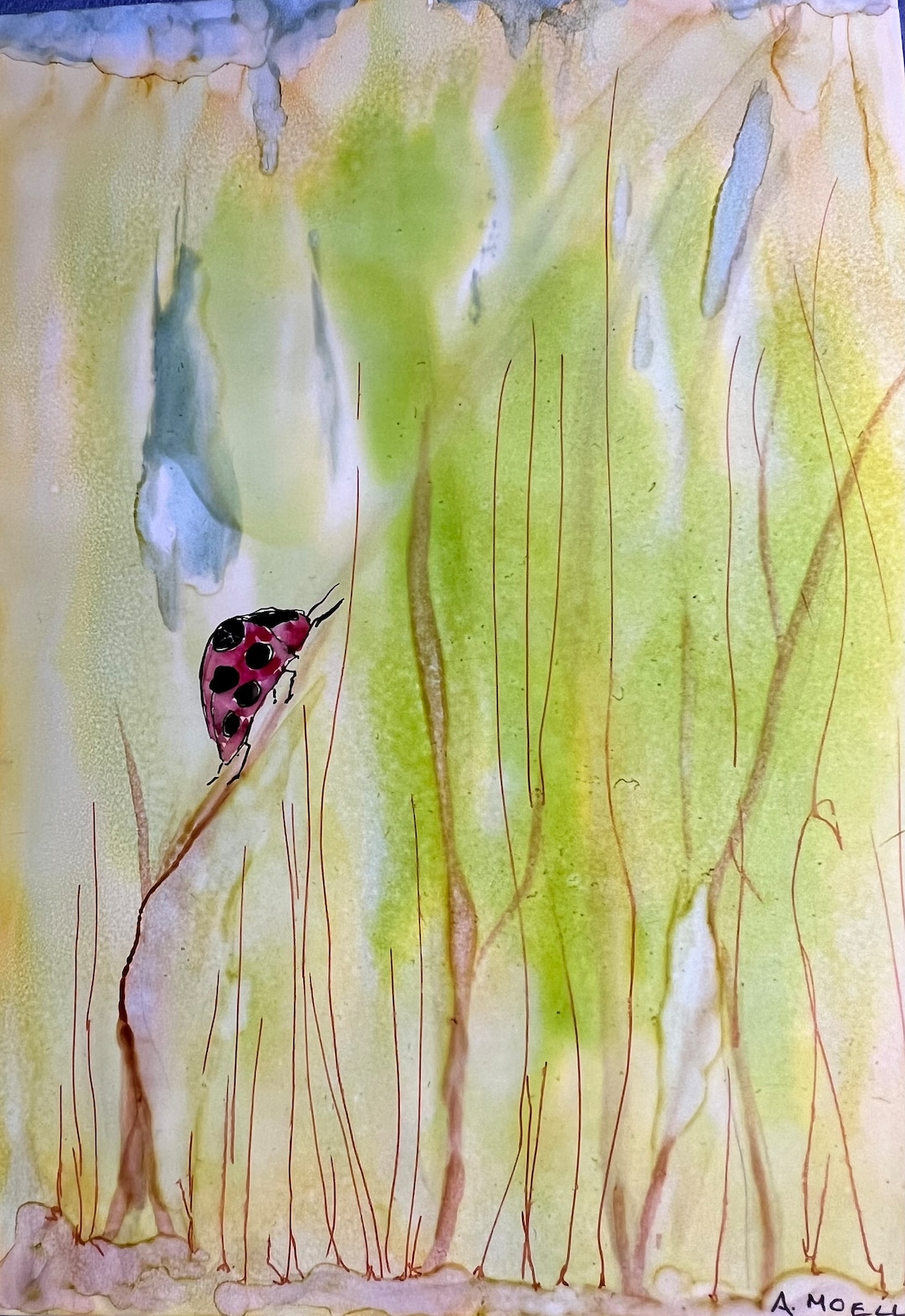 Alcohol Ink Painting of a Ladybug in Her Forest of - Etsy