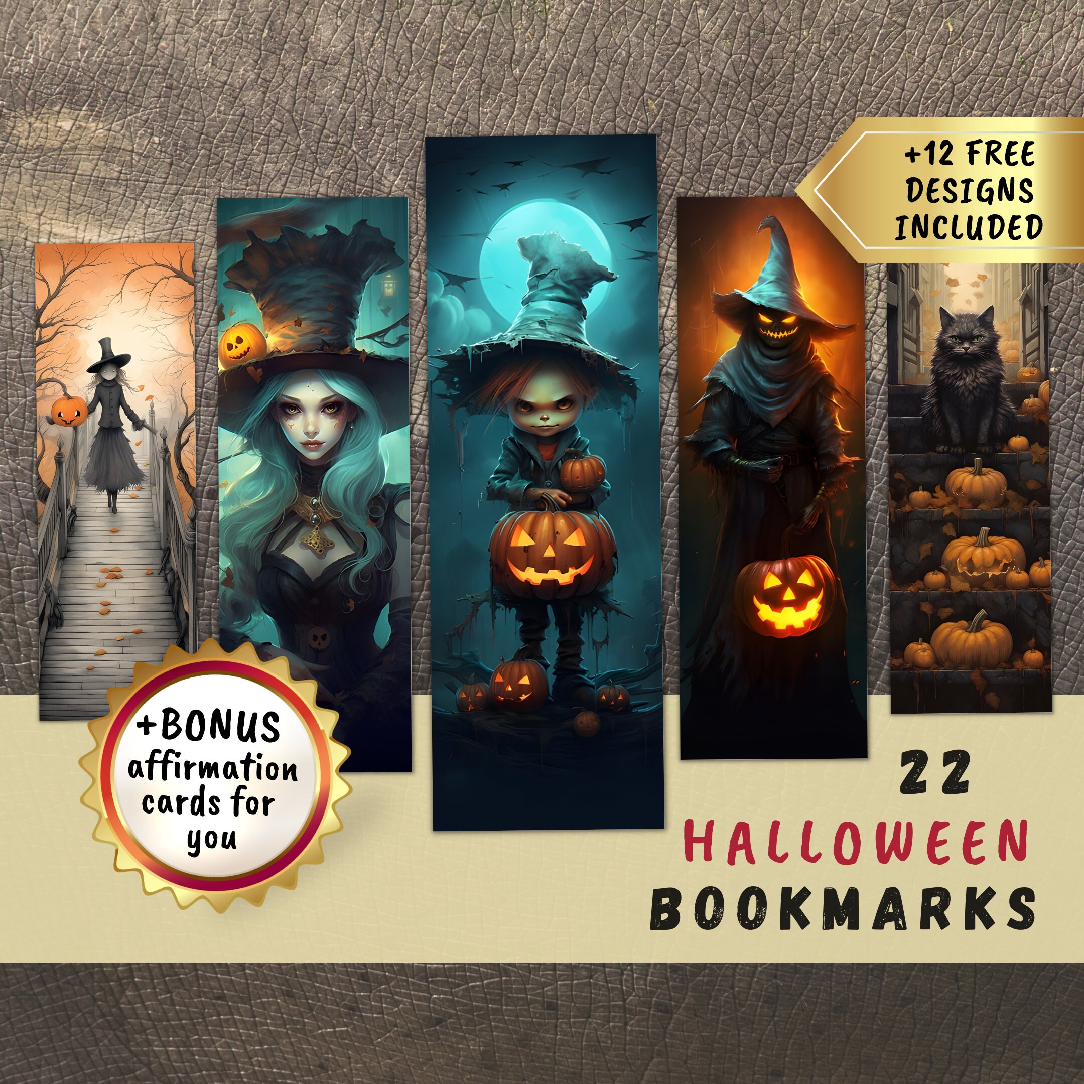 22 Cute Halloween Printable Bookmarks, Digital Download JPG Bookmark ...