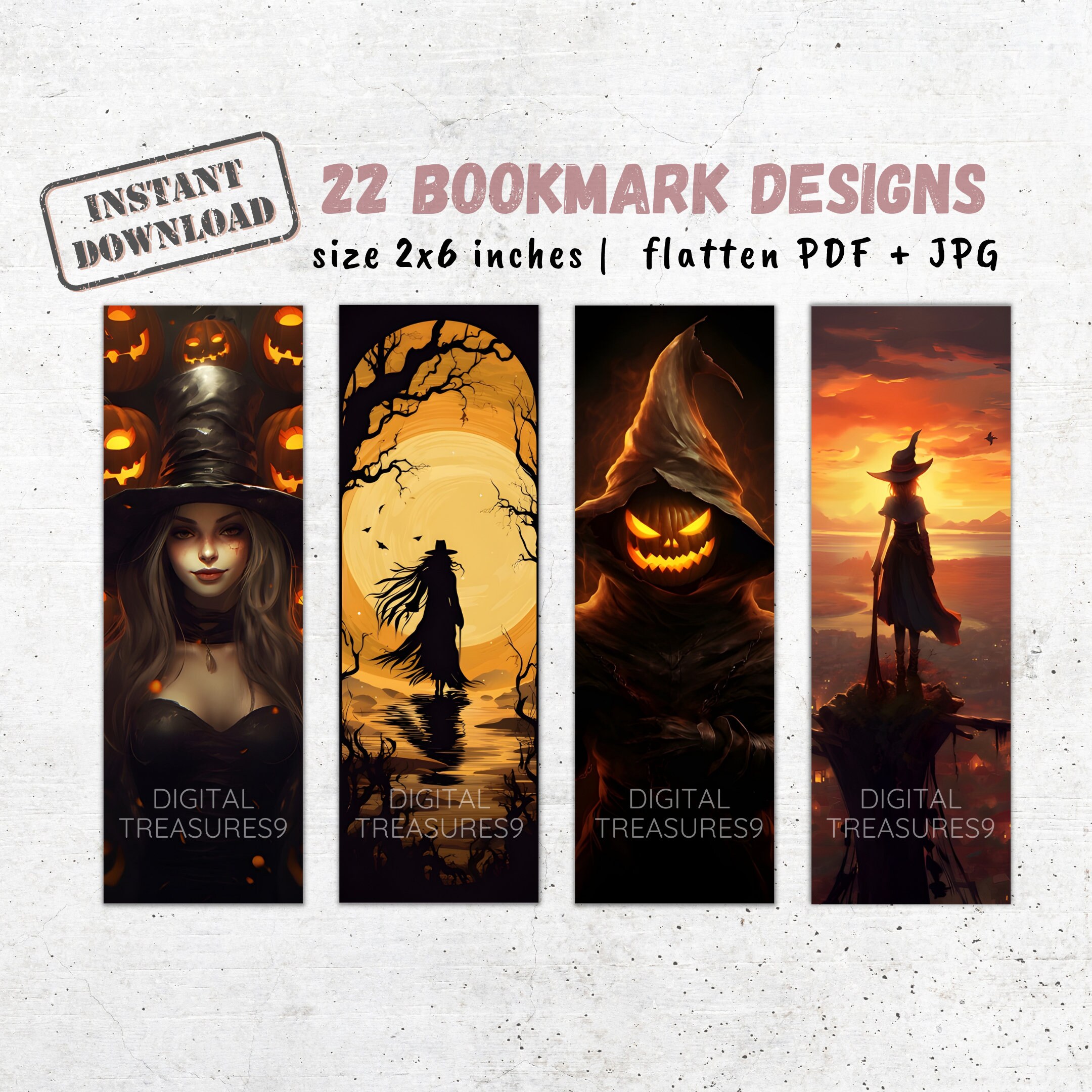 22 Cute Halloween Printable Bookmarks, Digital Download JPG Bookmark ...
