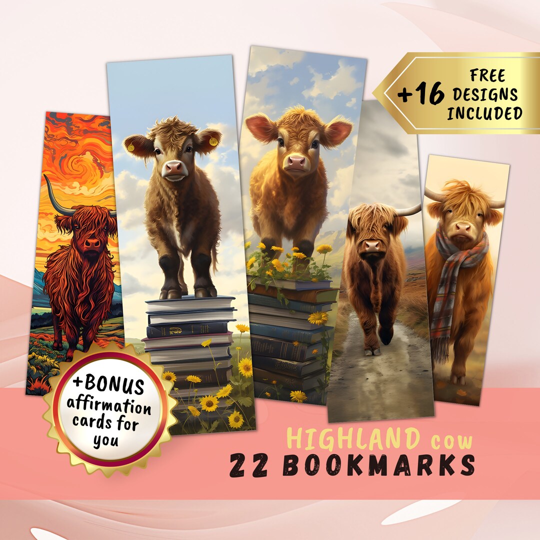 Highland Cow Printable Bookmarks, Digital Download JPG Bookmark Sheets ...