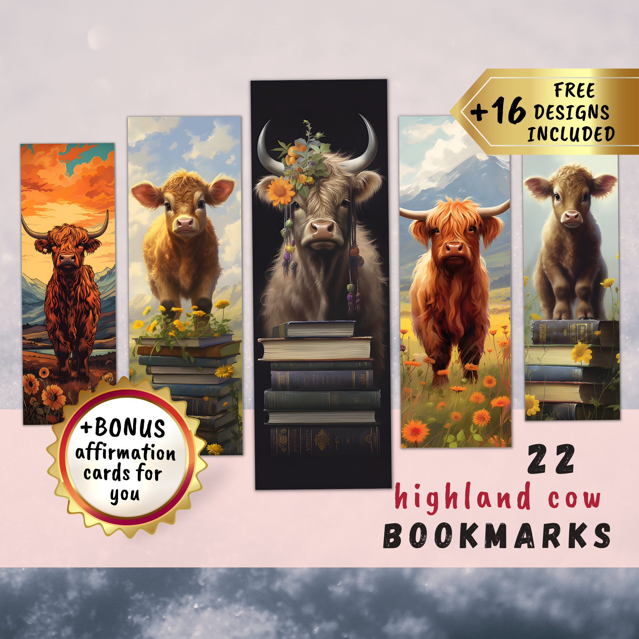 22 Highland Cow Printable Bookmarks, Digital Download JPG Bookmark ...