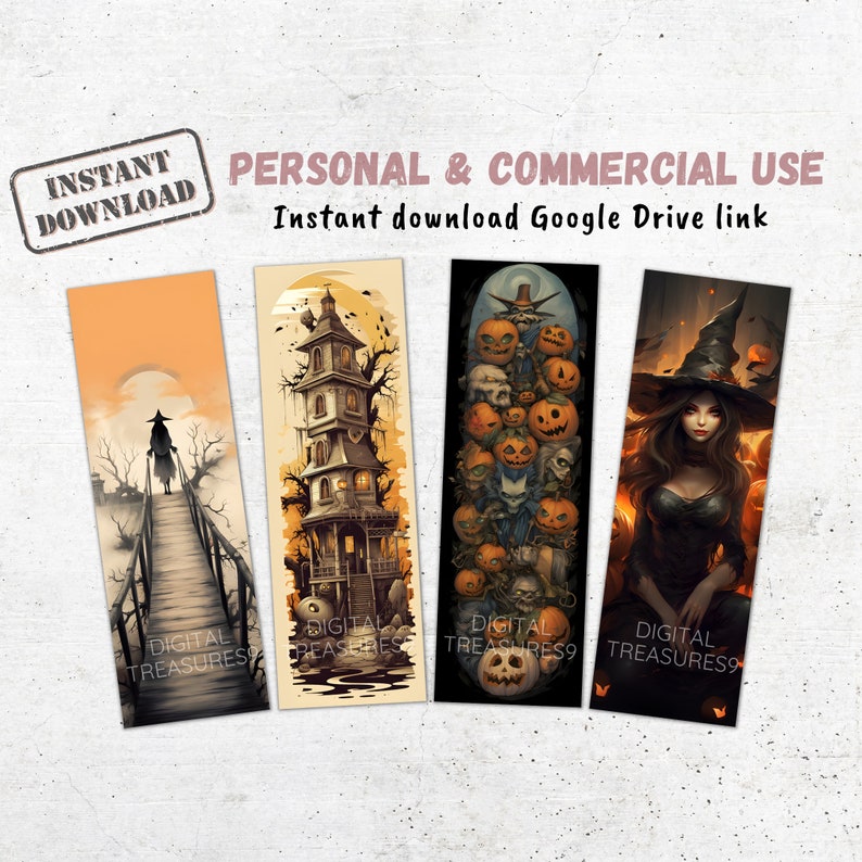 22 Cute Halloween Printable Bookmarks, Digital Download JPG Bookmark ...