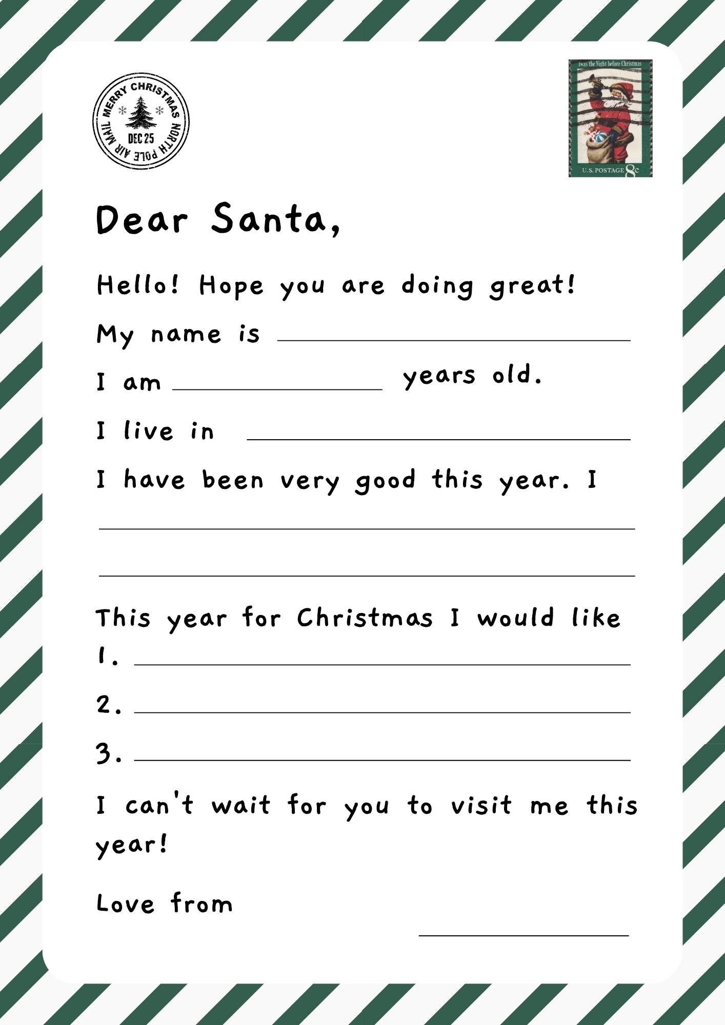 Kids Letter to Santa Santa Claus,letter to Santa, Letter Christmas ...