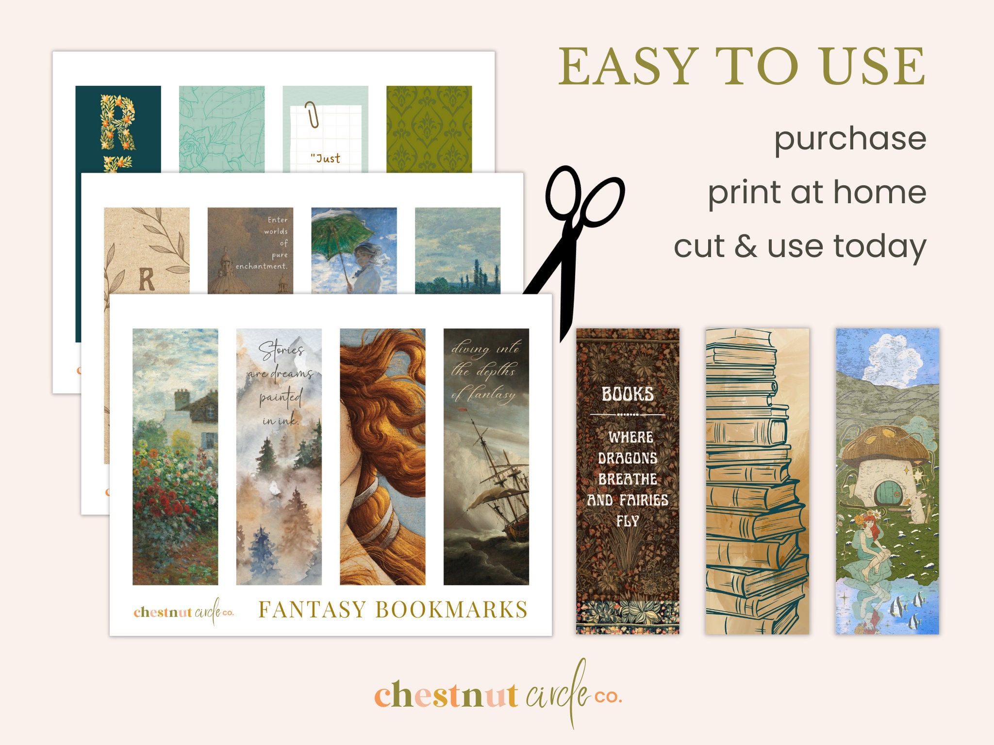 Fantasy Printable Bookmarks, Book Nerd Gift, DIY Bookmarks, Sublimation ...
