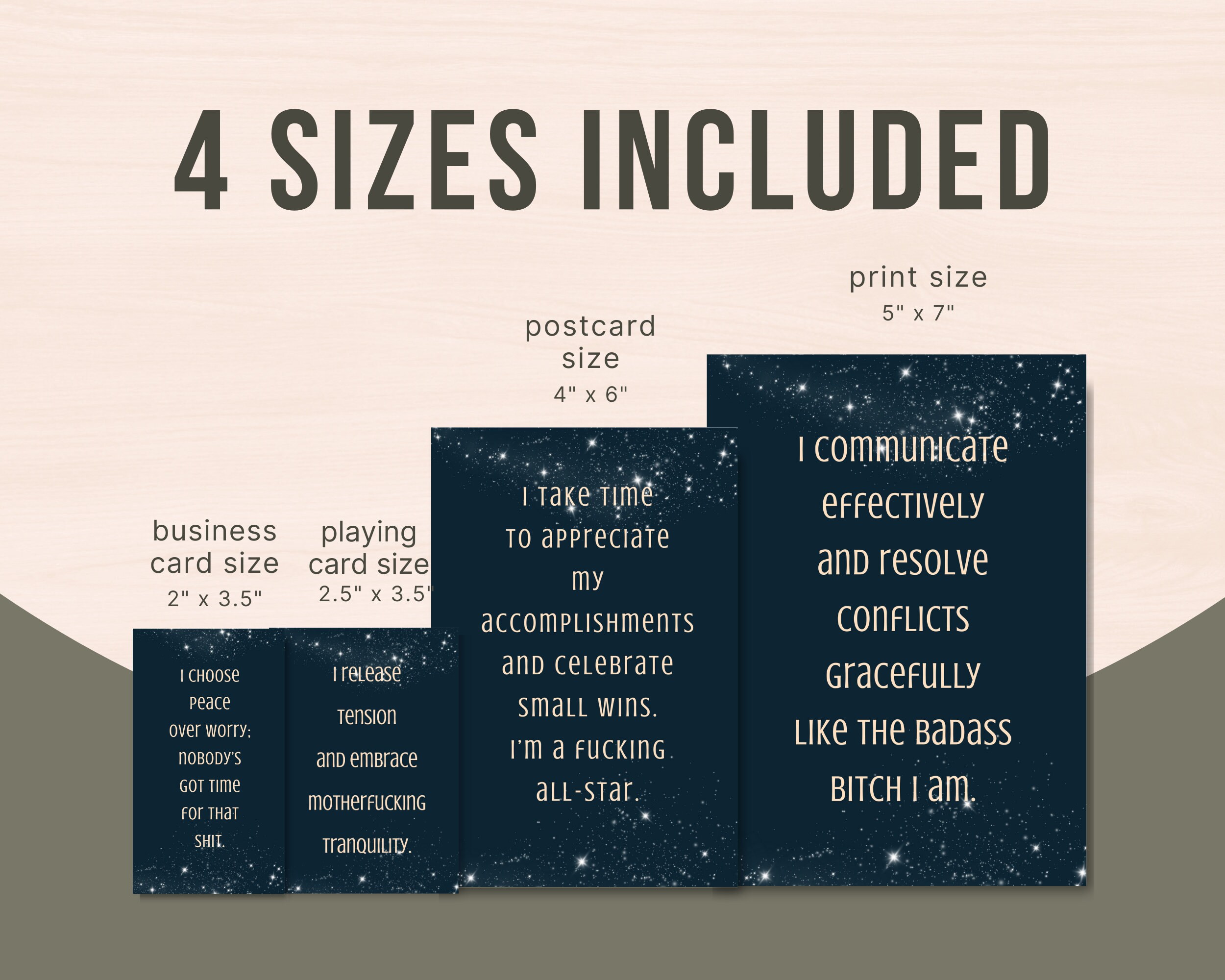 Printable SWEARY Night Star Affirmation Cards, for Mental Health, Self ...