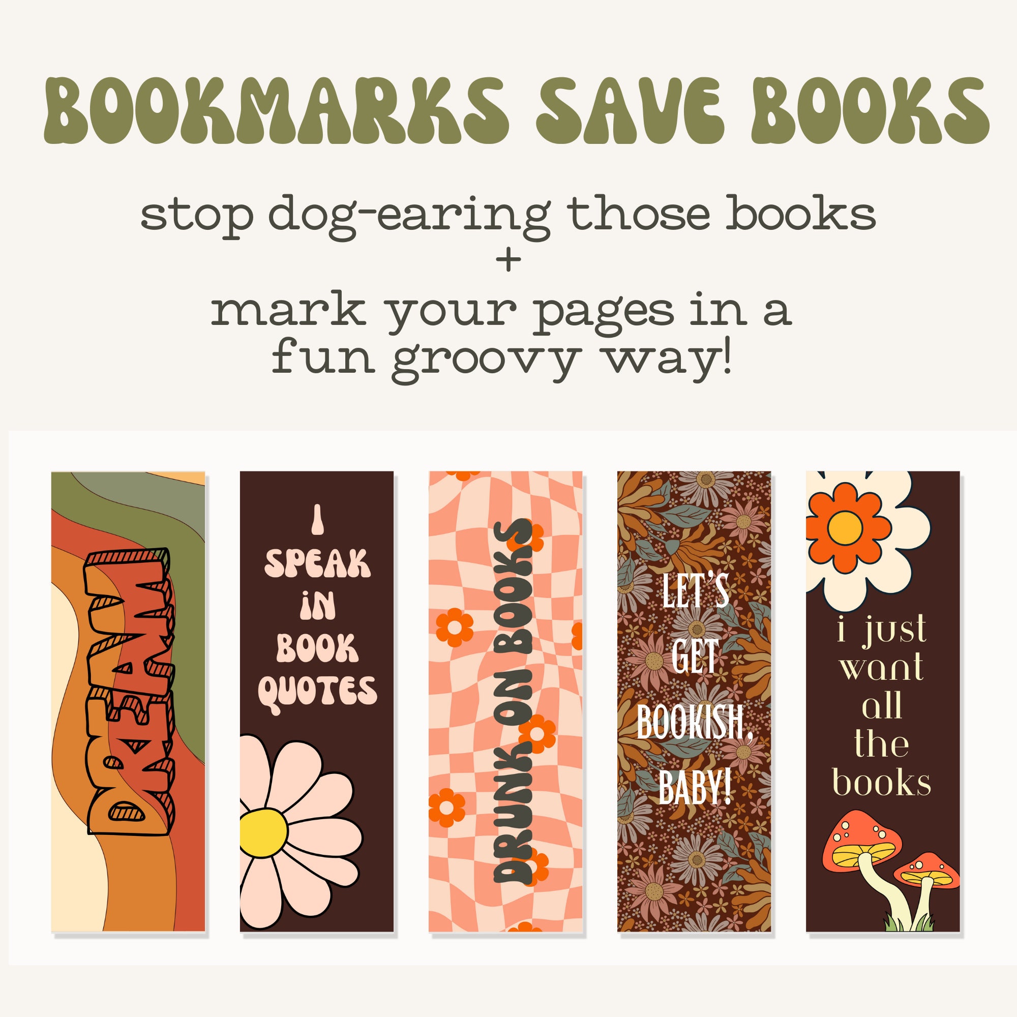 Printable Bookmarks Retro Groovy PDF, 70s Colorful Bookmark, Digital ...