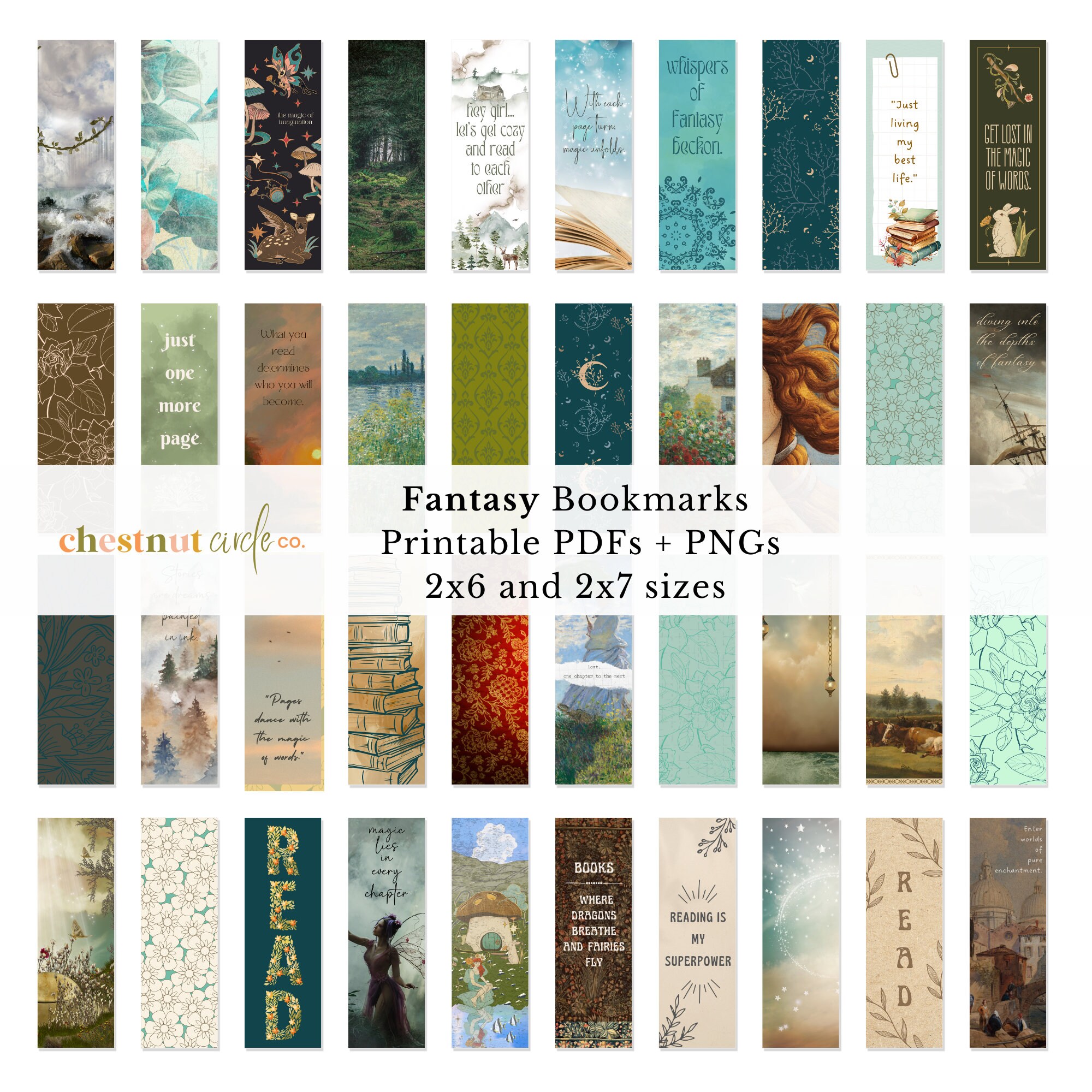Fantasy Printable Bookmarks, Book Nerd Gift, DIY Bookmarks, Sublimation ...