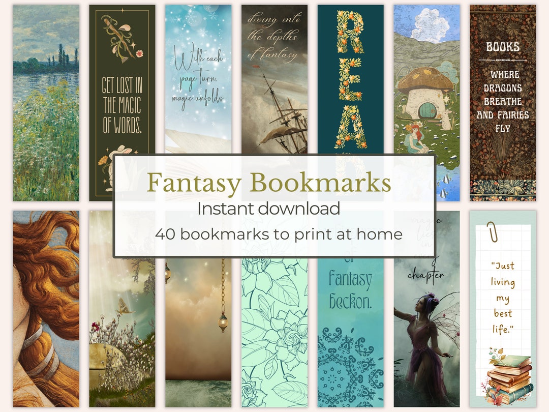 Fantasy Printable Bookmarks, Book Nerd Gift, DIY Bookmarks, Sublimation ...