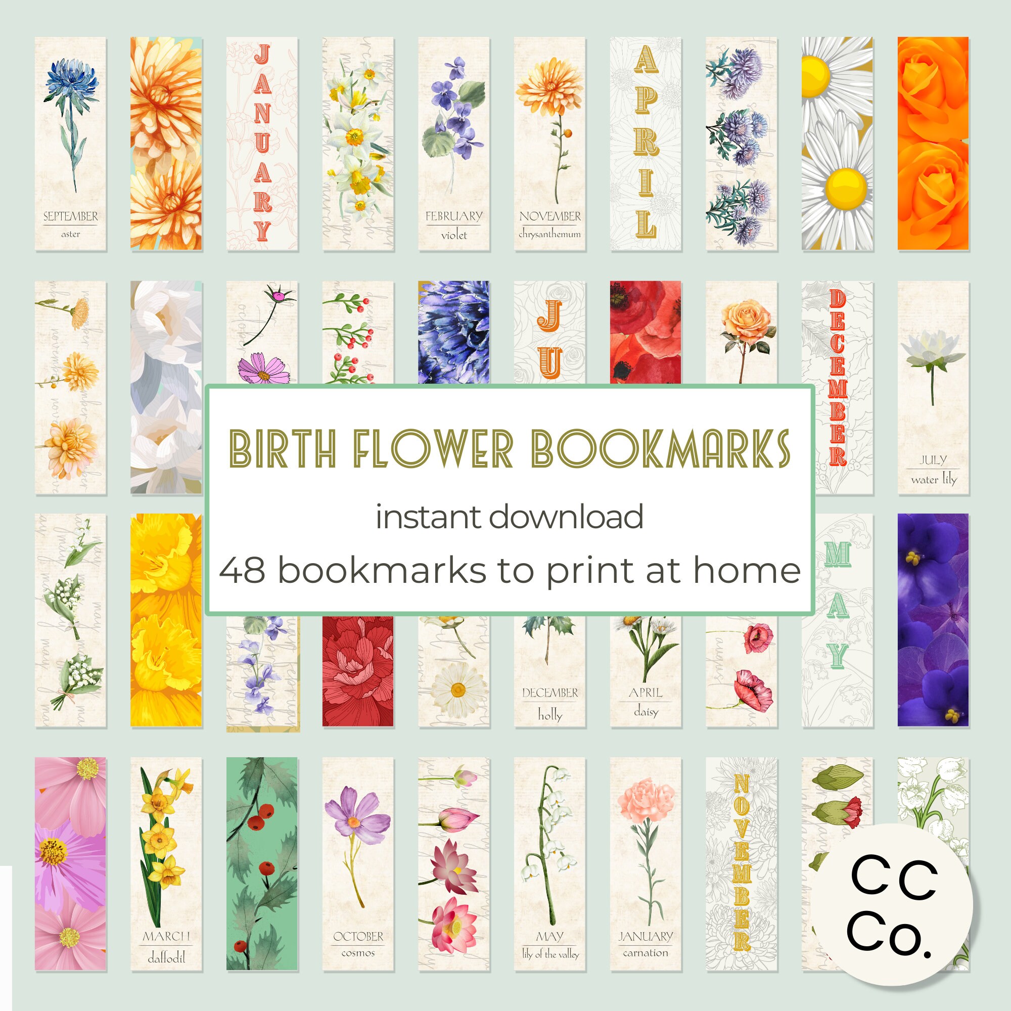 Cute Birth Flower Printable Bookmark PDF Download, Book Nerd Gift for ...