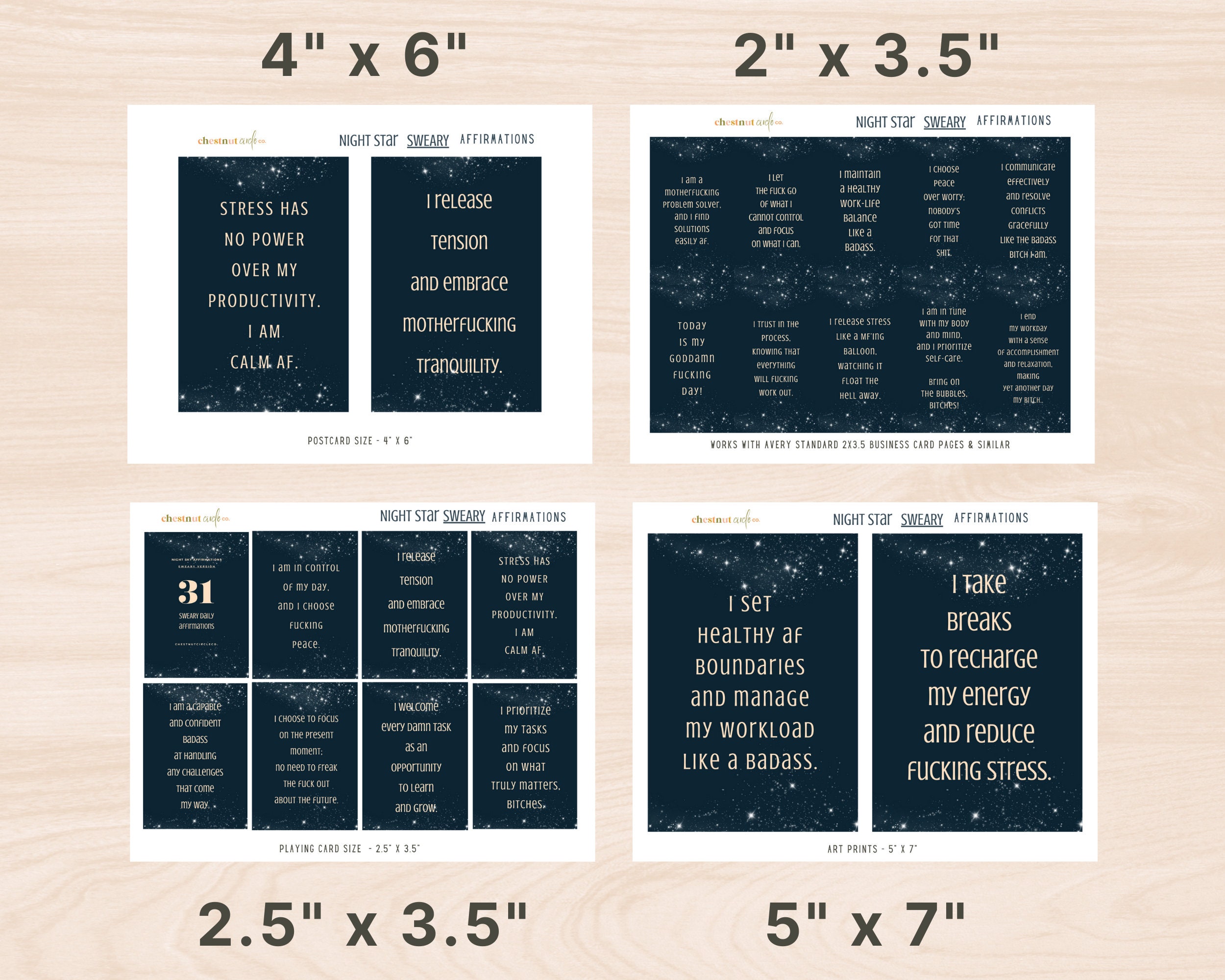Printable SWEARY Night Star Affirmation Cards, for Mental Health, Self ...