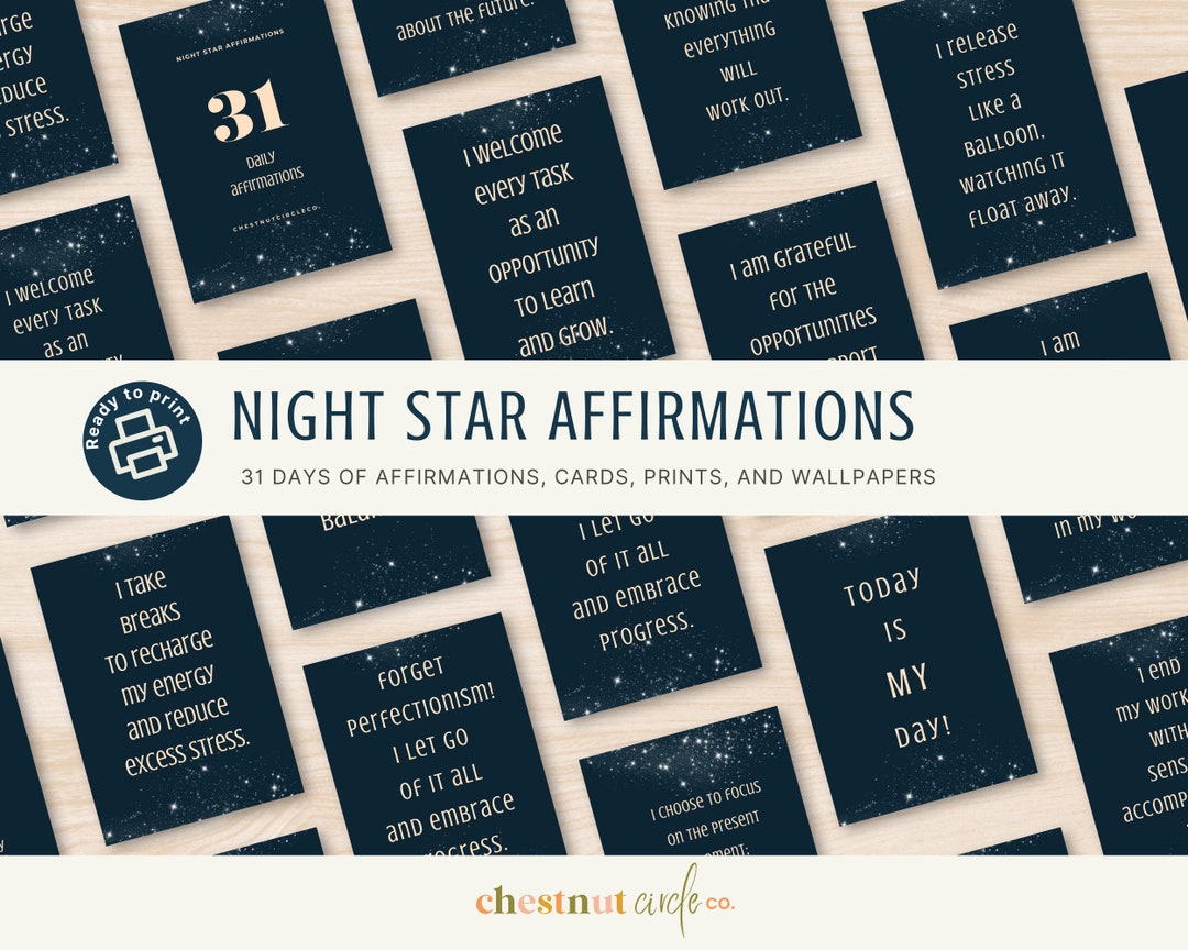 Printable Inspiration Night Star Affirmation Cards, for Mental Health ...