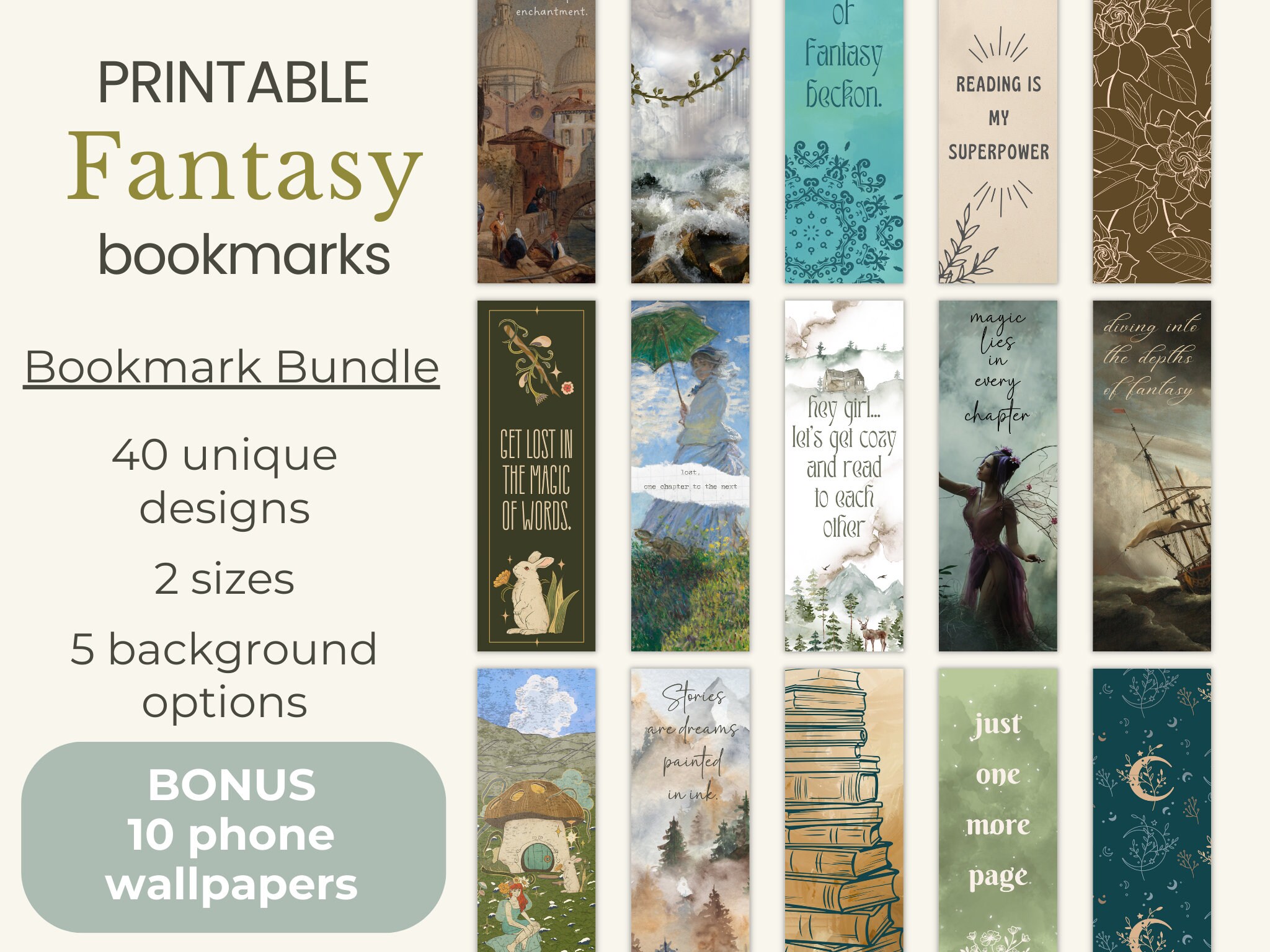 Fantasy Printable Bookmarks, Book Nerd Gift, DIY Bookmarks, Sublimation ...