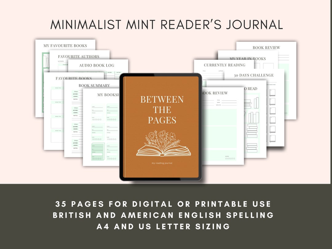 Minimalist Mint Book Reading Journal Printable, Printable A4 and Letter ...