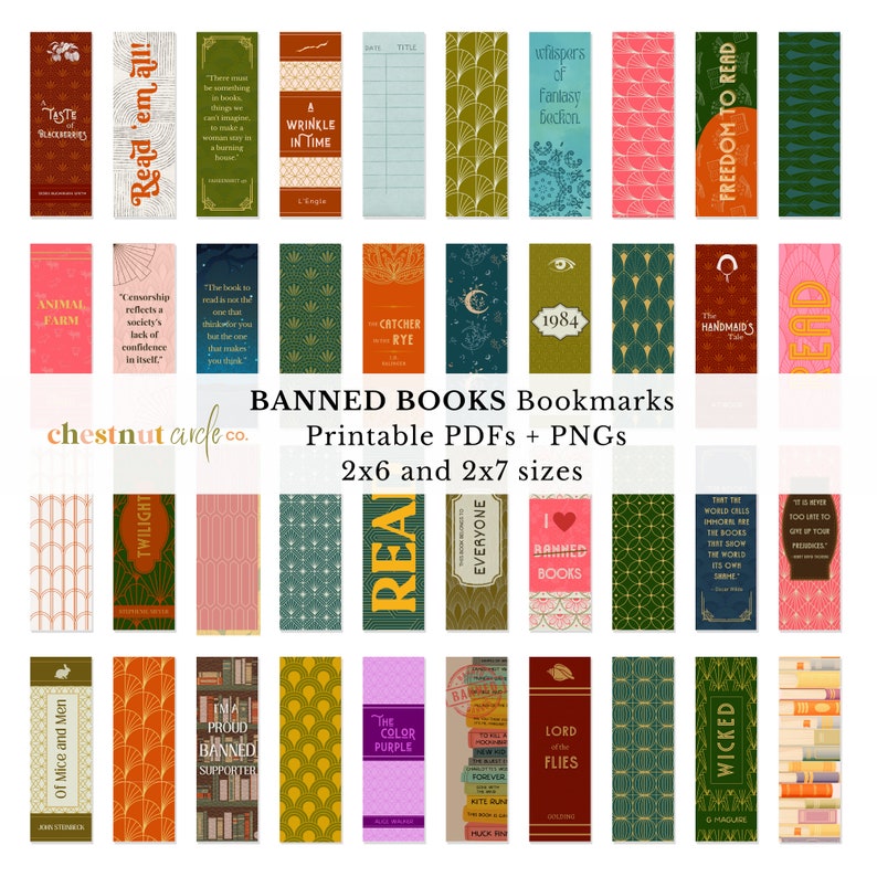Printable Bookmarks for Banned Classic Books, Freedom to Read Pngs, I ...