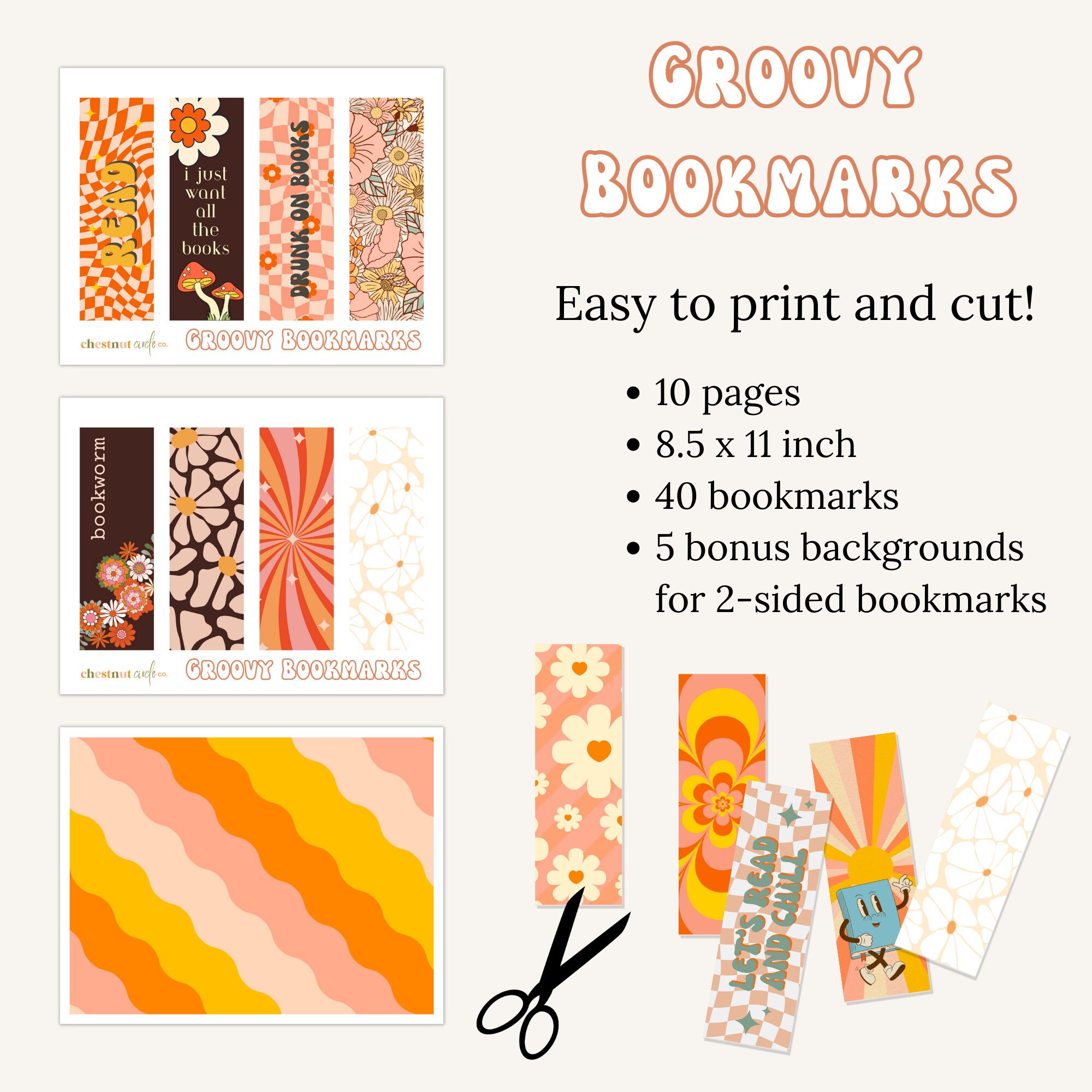 Groovy Retro Printable Bookmark PDF Download, Book Nerd Gift, DIY ...