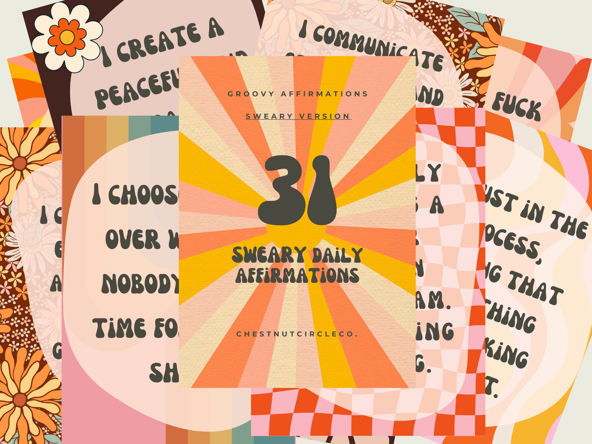 Printable SWEARY Retro Affirmation Cards, for Mental Health, Self Care ...