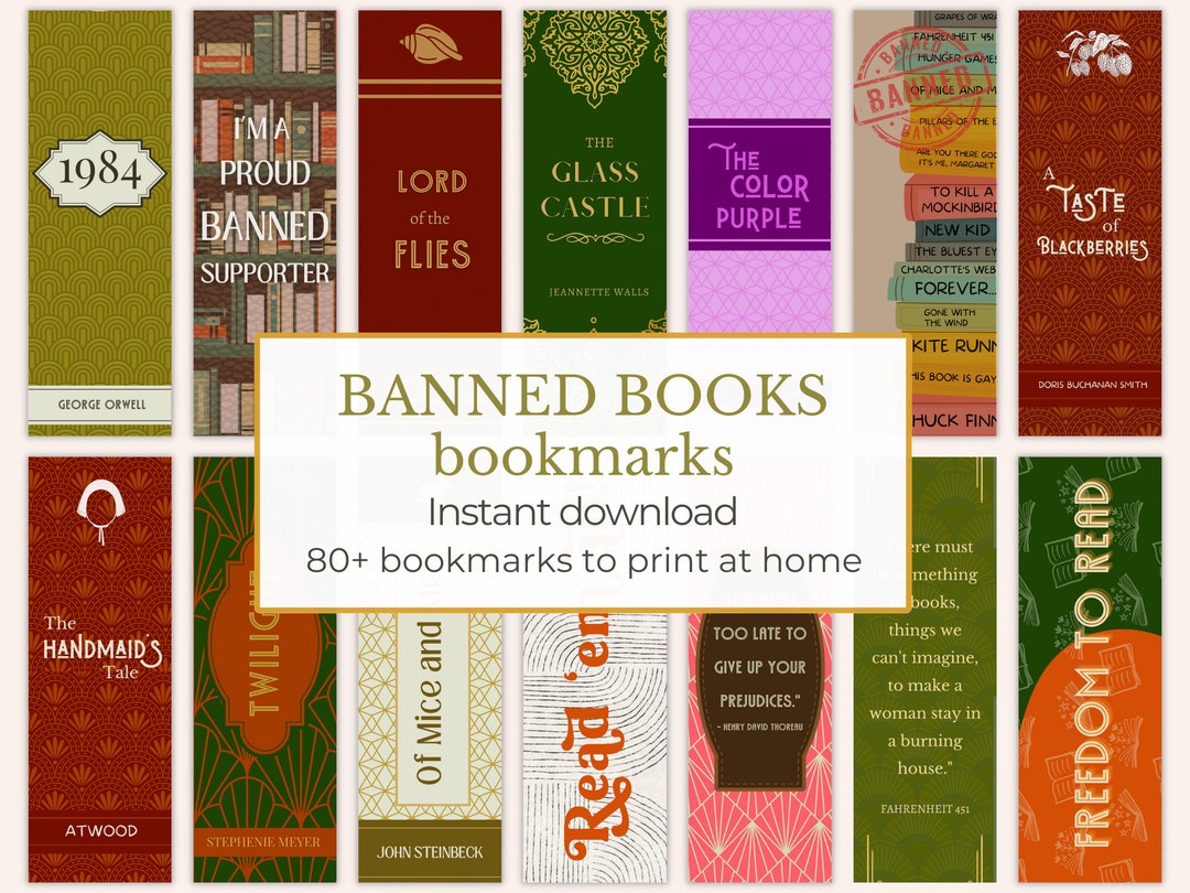 Printable Bookmarks for Banned Classic Books, Freedom to Read Pngs, I ...