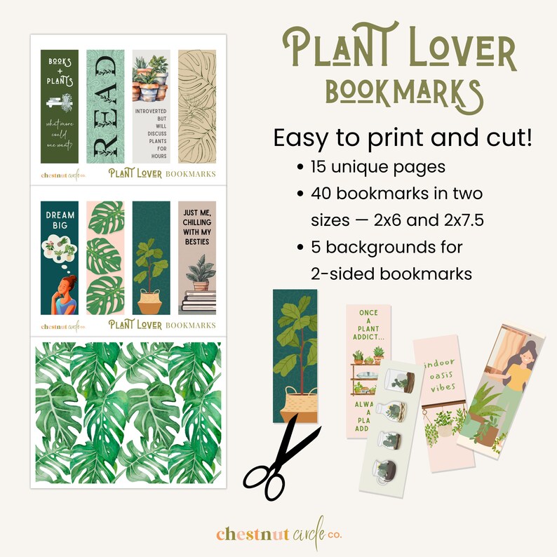 Plant Lover's Printable Bookmark PDF Download, Book Nerd Gift, DIY ...