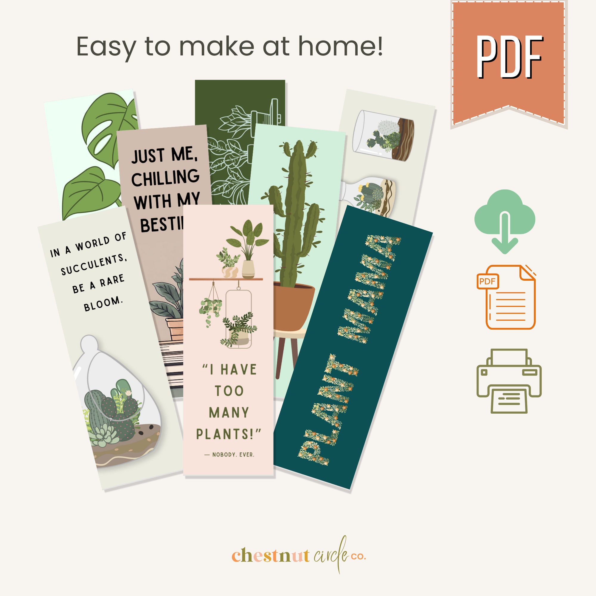 Plant Lover's Printable Bookmark PDF Download, Book Nerd Gift, DIY ...